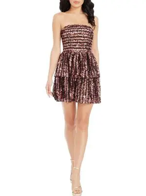 Dress The Population Callie Sequin Stripe Strapless Minidress - Raspberry Multi