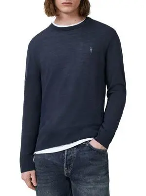 ALLSAINTS AllSaints Mode Merino Wool Crewneck Sweater Navy Blue