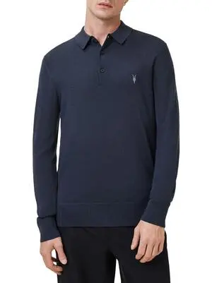 ALLSAINTS Mode Merino Wool Polo Sweater - Navy Blue