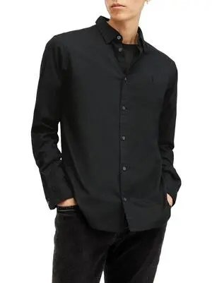 ALLSAINTS Hawthorne Solid Stretch Cotton Button-up Shirt - Black