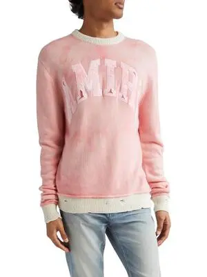 Amiri Logo Appliqué Distressed Cashmere Sweater - Flamingo Pink