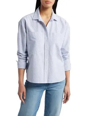 BEACHLUNCHLOUNGE Beachlunchlounge Everly Stripe Cotton Shirt Savoy Blue