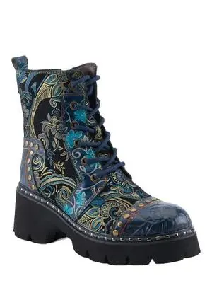 SPRING STEP SHOES L'Artiste By Spring Step Severity Combat Boot Blue Multi
