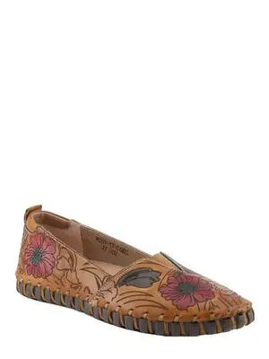 SPRING STEP SHOES Floral Leather Flat - Camel Multi