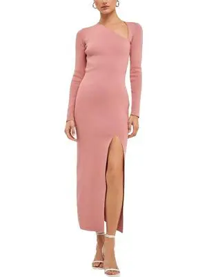 Endless Rose Asymmetric Neck Sweater Dress - Dusty Rose