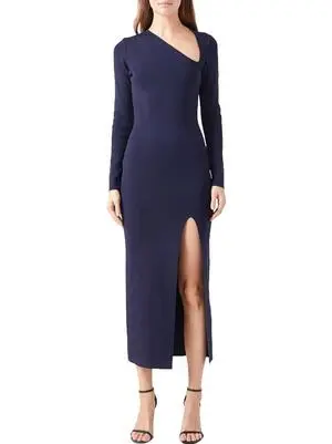 Endless Rose Asymmetric Neck Sweater Dress - Navy