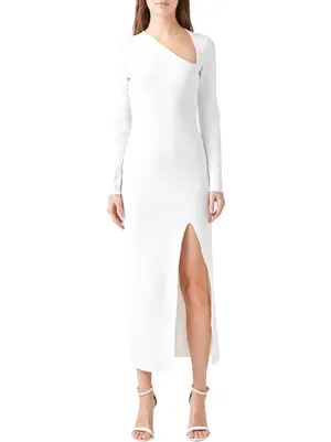 Endless Rose Asymmetric Neck Sweater Dress - White