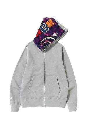 A BATHING APE Camo Shark Zip-up Hoodie - Grey/purple