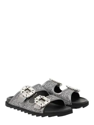 ROGER VIVIER Slidy Viv' Embellished Sandals - Silver