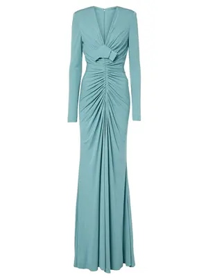 Elie Saab Bow-detail Ruched Gown - Blue