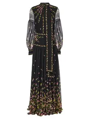 Erdem Floral Silk Voile Gown - Black