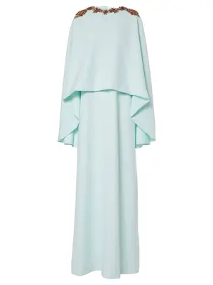 Costarellos Elin Embellished Caped Gown - Blue