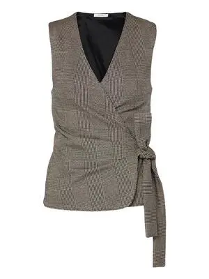 Max Mara Adige Houndstooth Wool-blend Wrap Top - Black