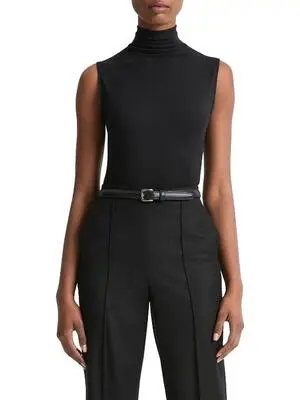 Vince Sleeveless Modal Turtleneck Top - Black