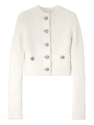 Balenciaga Cropped Metallic Tweed Cardigan - White
