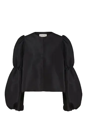 MALINA Zoey Balloon-sleeve Satin Blouse - Black