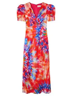 Saloni Venyx Lea Tie-dyed Silk Midi Dress - Orange