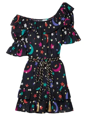 Miguelina Lux Printed Mini Dress - Black