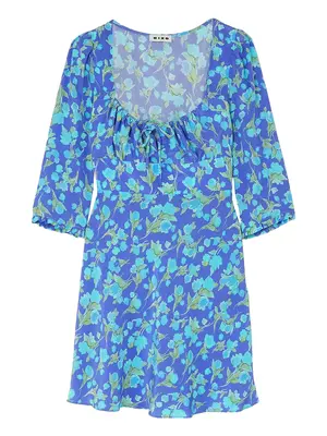 Rixo Lilita Floral Silk Crepe De Chine Mini Dress - Azure