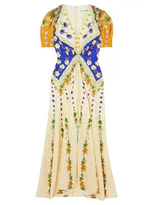 Saloni Lea Printed Silk Jacquard Midi Dress - Ecru