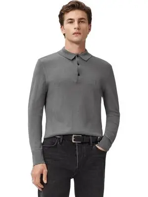 ALLSAINTS Mode Merino Long Sleeve Ramskull Polo Shirt - Grey