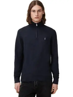ALLSAINTS Kilburn Zip Funnel Neck Ramskull Jumper - Navy Blue