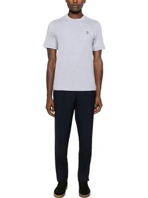 Brunello Cucinelli Logo-embroidered T-shirt - Grey