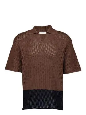 Commas Two-tone Crochet Polo Shirt - Brown