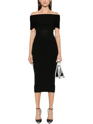 MUGLER Off-shoulder Knit Dress - Black