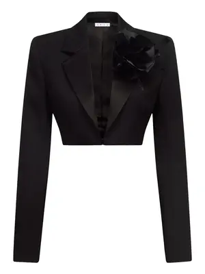 AREA Flower Corsage Cropped Blazer - Black