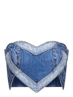 AREA Patchwork Heart-motif Denim Bandeau - Blue