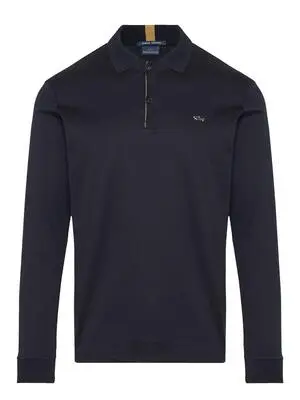 Paul & Shark Long Sleeve Appliqué Logo Polo Shirt - Blue