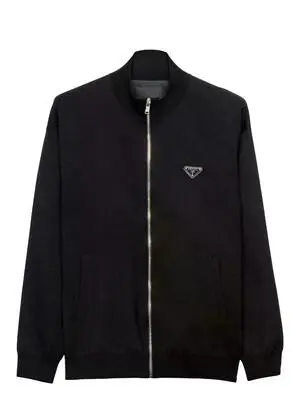 Prada Logo Patch Fine Knit Cardigan - Black