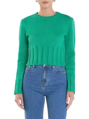 English Factory Cutout Crop Sweater - Green