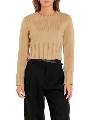 English Factory Cutout Crop Sweater - Taupe