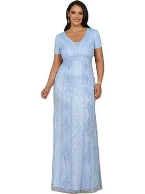 LARA NEW YORK LARA New York Beaded Cap-Sleeve Mermaid Dress Periwinkle