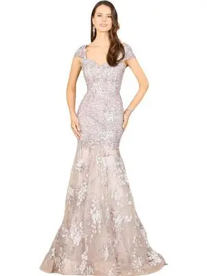 LARA NEW YORK Cap Sleeve Mermaid Gown - Dustypurple