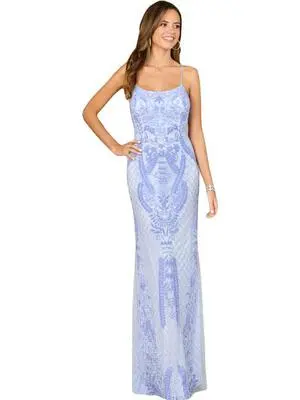 LARA NEW YORK Beaded Scoop Neck Gown - Periwinkle