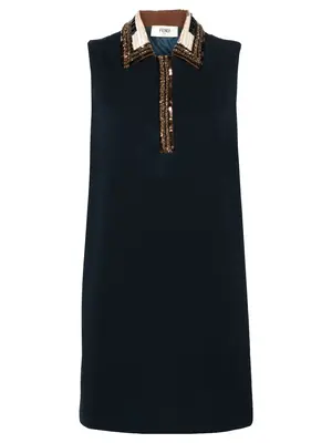 Fendi Sequined Trim Polo Mini Dress - Blue