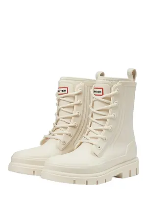Hunter Hunter Diana Lace-Up Mid Calf Boots White