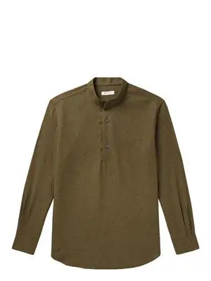 Loro Piana Elia Grandad-collar Virgin Wool And Cashmere-blend Shirt - Green