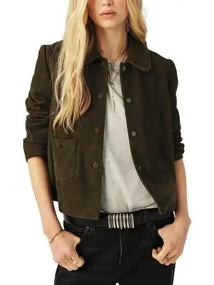 Ba&sh Milas Leather Jacket - Khaki Suede