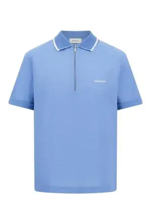 FERRAGAMO Cotton Polo Shirt With Zip Closure - Blue