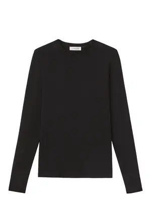 Lafayette 148 New York Jersey Long-sleeve Crewneck Tee - Black
