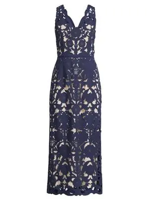 Shani Floral Crepe Laser-cut Midi Dress Navy
