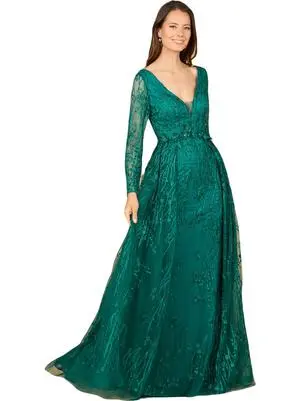 LARA NEW YORK Elegant Overskirt Long Sleeve Dress - Green