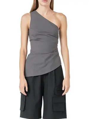 GREY LAB One-shoulder Pleated Top - Charcoal
