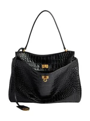 Balenciaga Medium Rodeo Croc Embossed Leather Shoulder Bag - 1000 Black