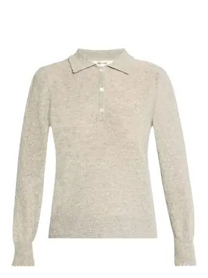 FRAME Scalloped Cashmere Polo Sweater - Light Heather Grey