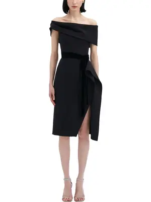 Oscar De La Renta Ribbon-detailed Off-shoulder Cocktail Dress - Black